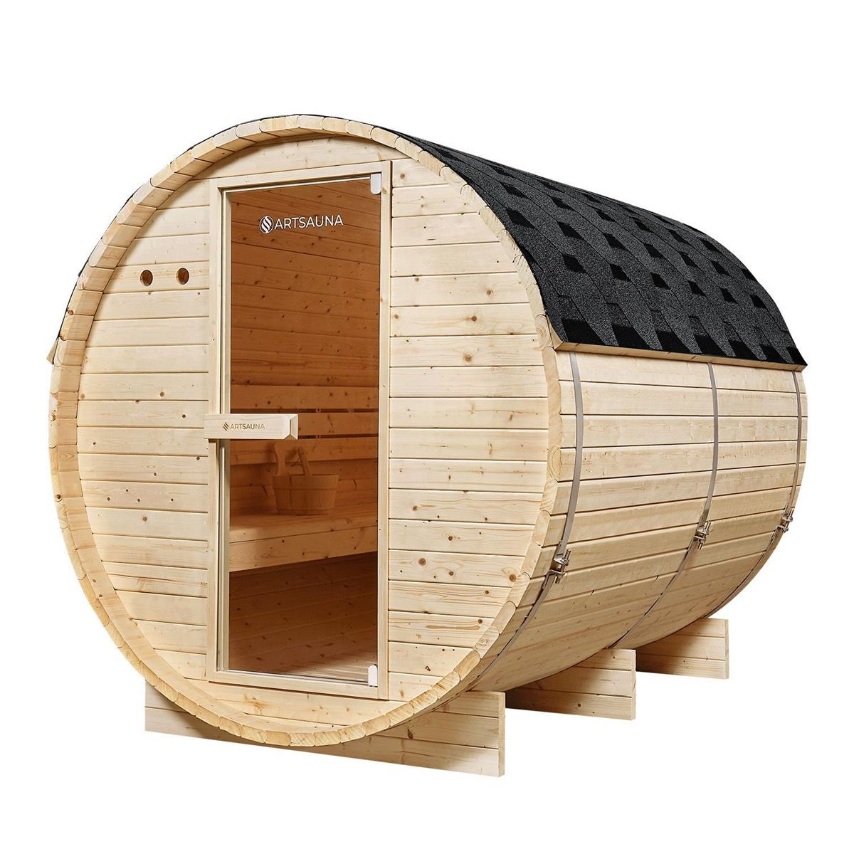 Outdoor Fasssauna Holz Saunafass Speyer 220x191 cm mit Saunaofen 8 KW ...