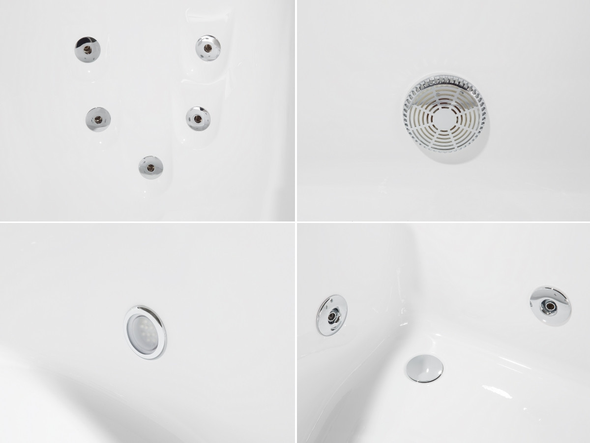 Whirlpool Badewanne Palermo rechts Doppelwanne 15 Massage Düsen LED ...